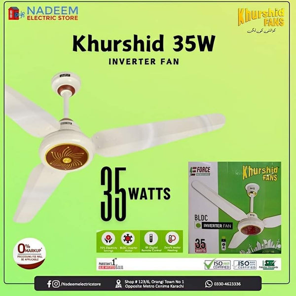 Khurshid Fan Eco 35watts AC Ceiling Fan Inverter Remote Control Copper Winding 56 inches
